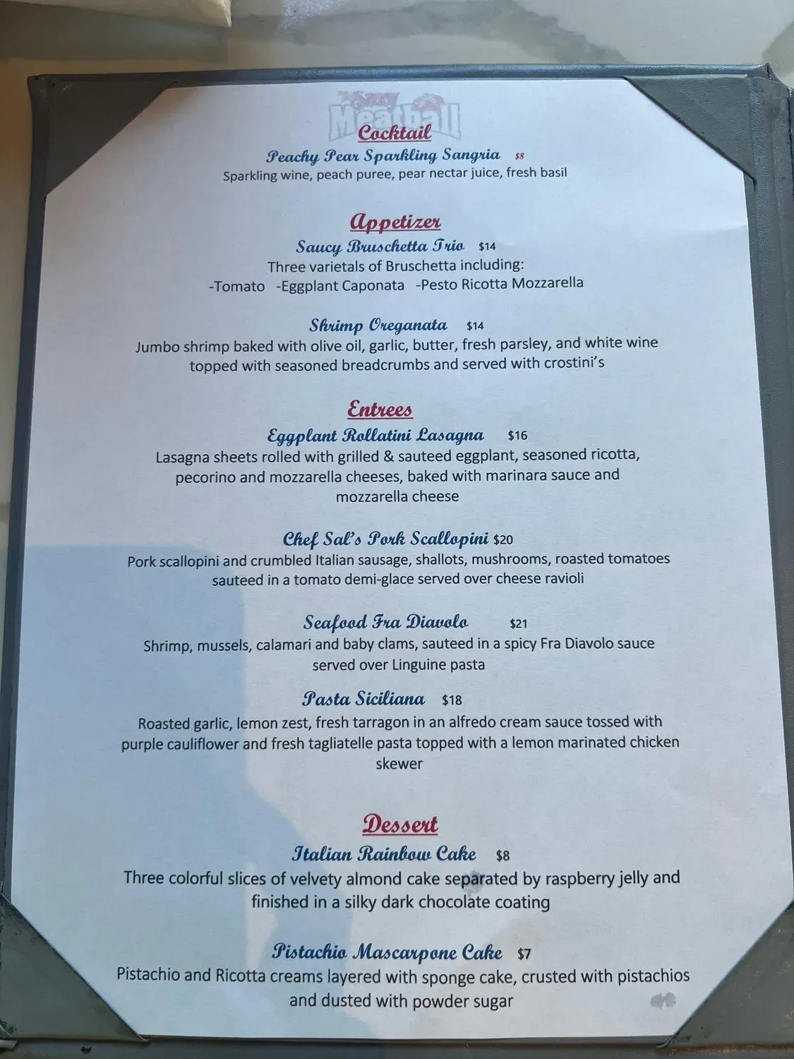 The Saucy Meatball Menu - Updated November 2025