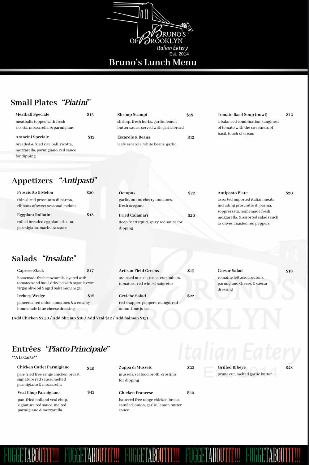 Bruno's of Brooklyn, Italian Eatery Menu - Updated November 2025