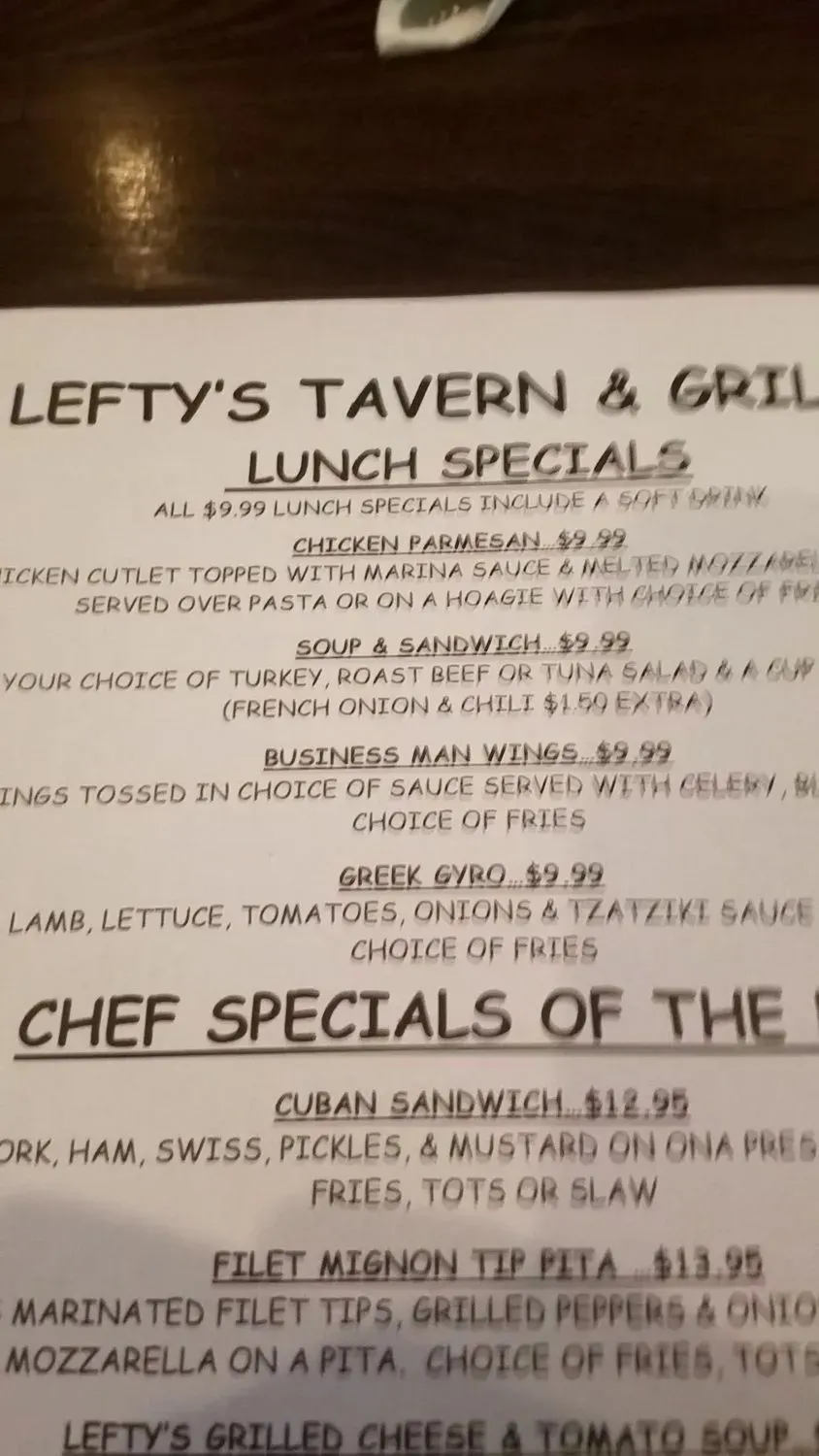 Lefty's Tavern & Grille Menu - Updated November 2025