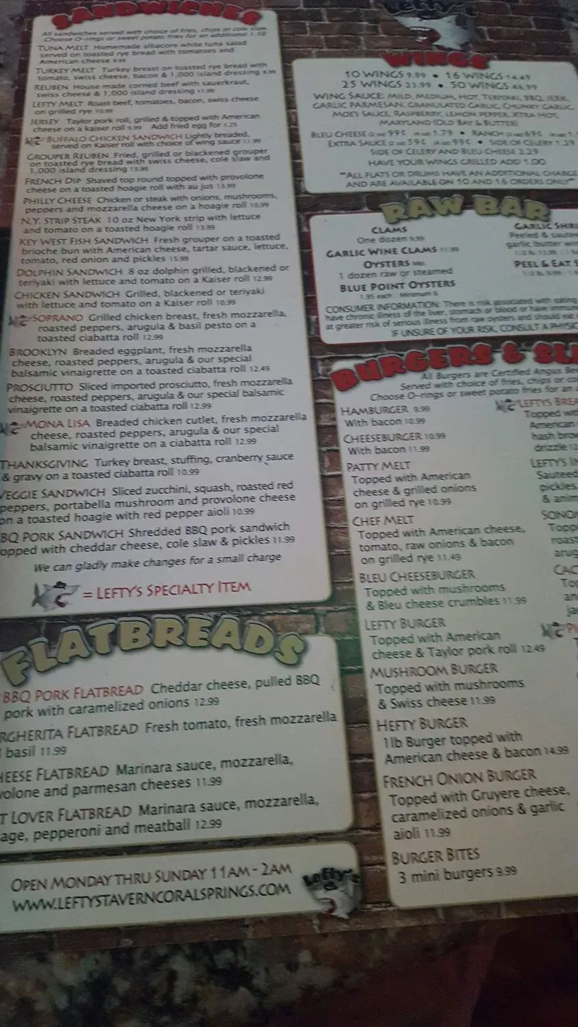Lefty's Tavern & Grille Menu - Updated November 2025