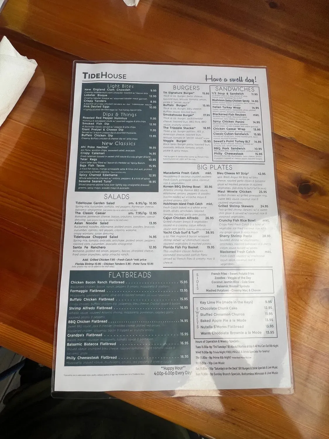 TideHouse Waterfront Restaurant Menu - Updated November 2025