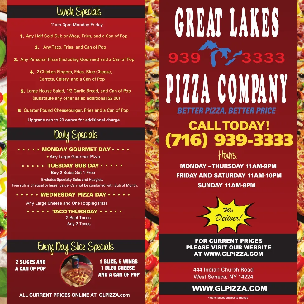 Great Lakes Pizza Menu - Updated November 2025
