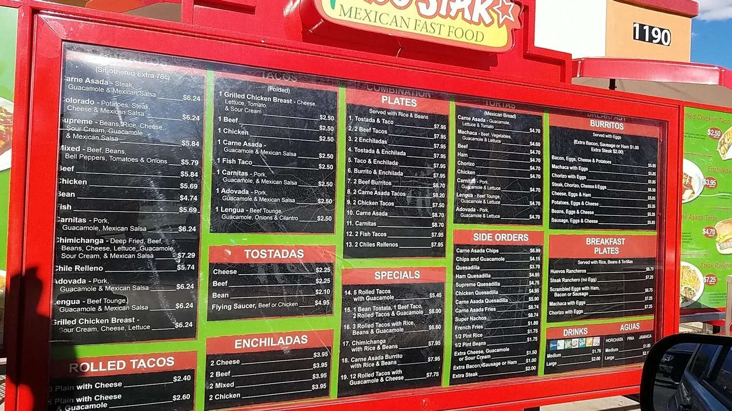 Taco Star Menu - Updated August 2025