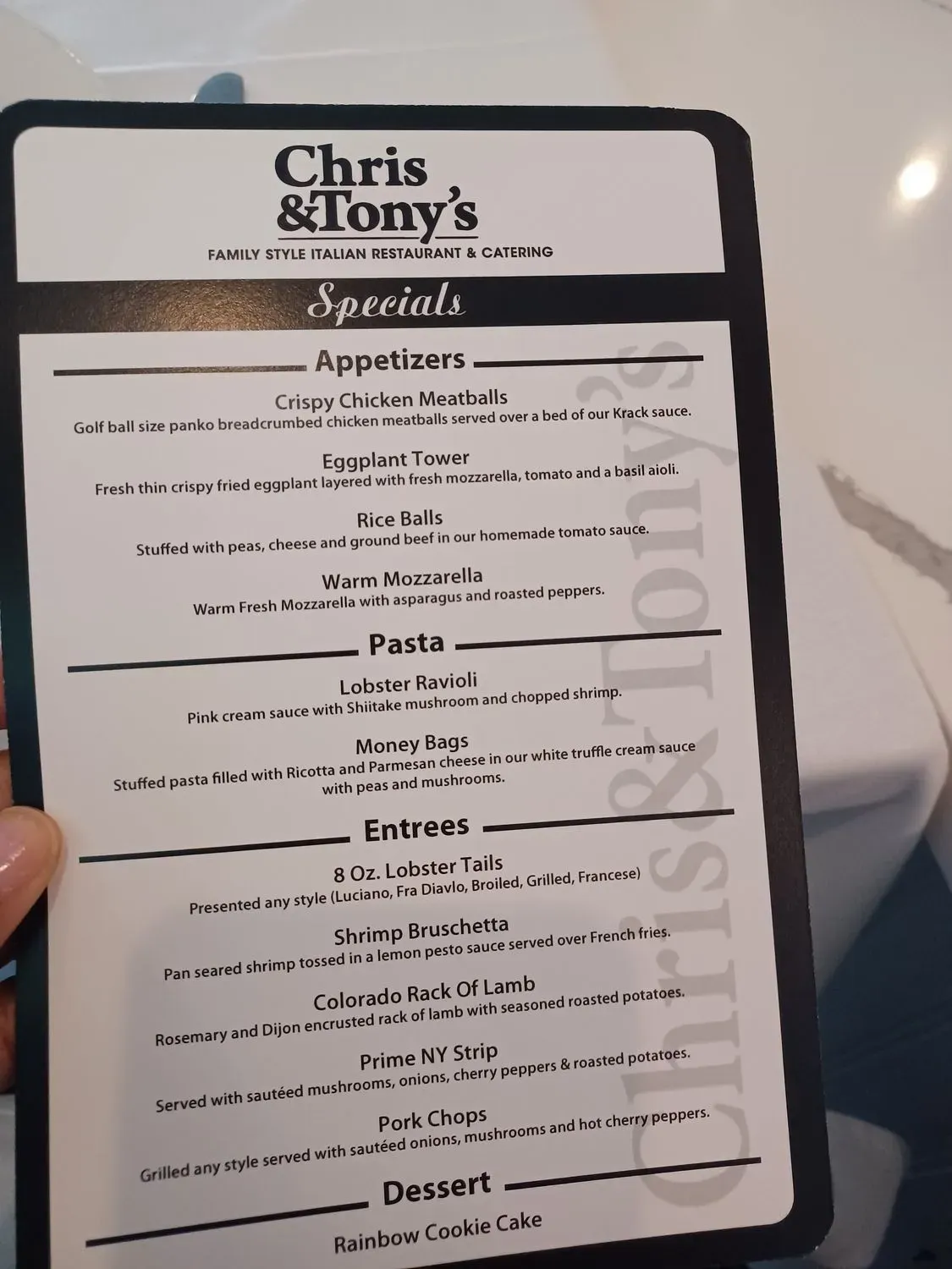 Chris & Tony’s Menu - Updated November 2025