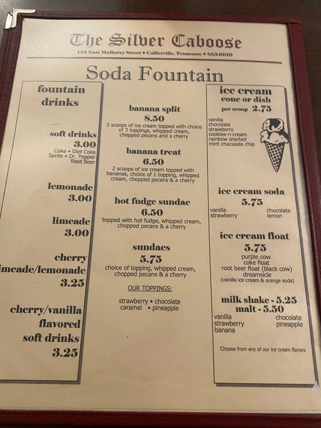 Silver Caboose Restaurant & Soda Fountain Menu - Updated November 2025
