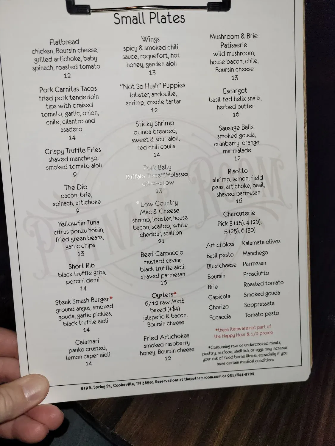 The Putnam Room Menu - Updated November 2025