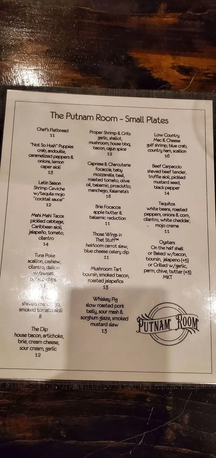 The Putnam Room Menu - Updated November 2025