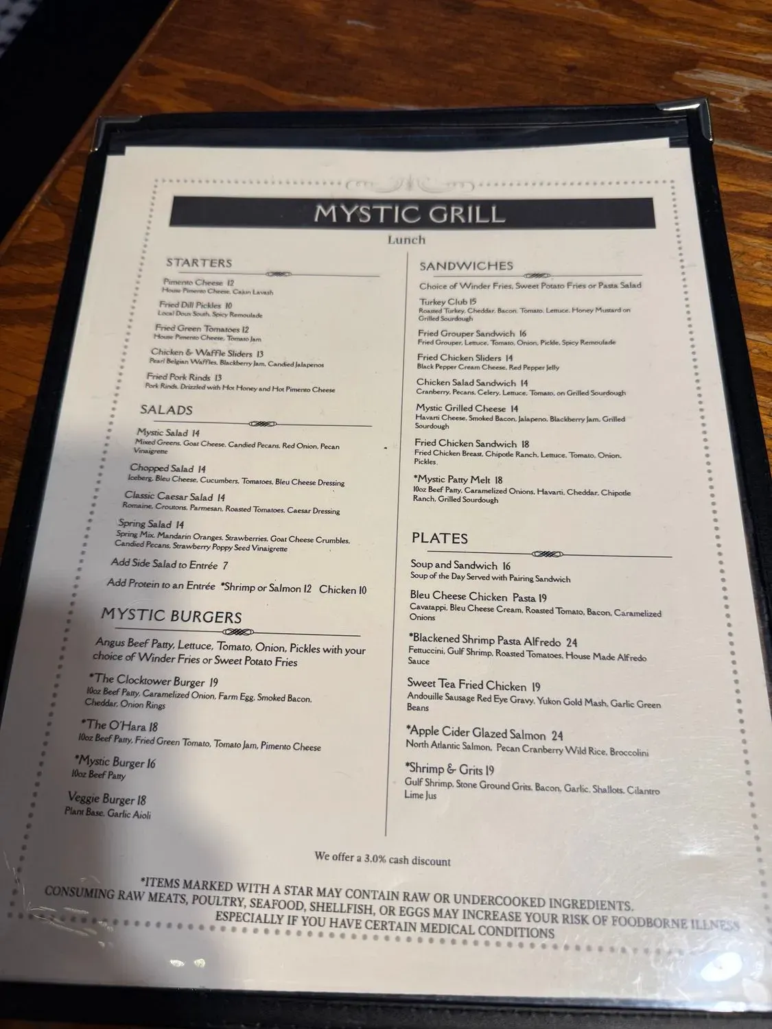 Mystic Grill Menu - Updated November 2025