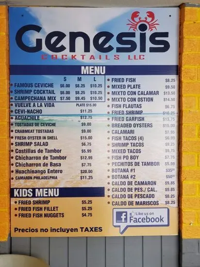Genesis Seafood Restaurant Menu | Los Fresnos, TX | Checkle