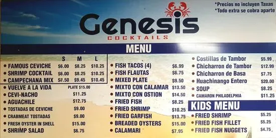 Genesis Seafood Restaurant Menu | Los Fresnos, TX | Checkle