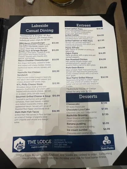 The Restaurant at Paris Landing Menu | Buchanan, TN | Checkle