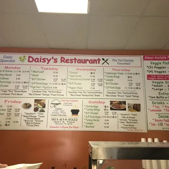 Daisy's Restaurant Menu | Memphis, TN | Checkle