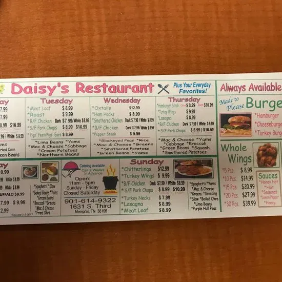 Daisy's Restaurant Menu | Memphis, TN | Checkle