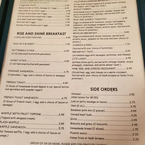 Rise & Shine Menu | Fort Worth, TX | Checkle