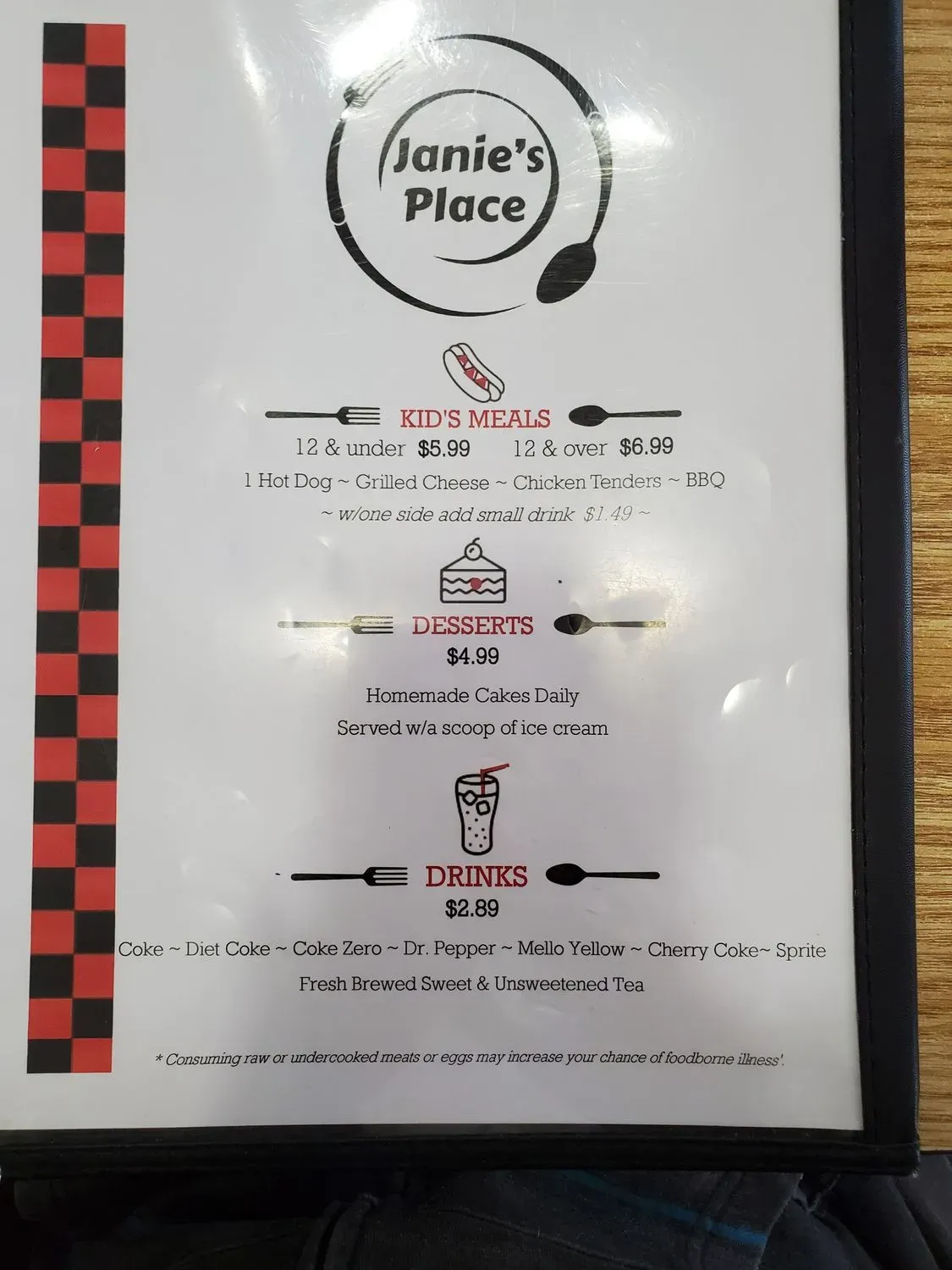 Janie's Place Menu - Updated October 2025