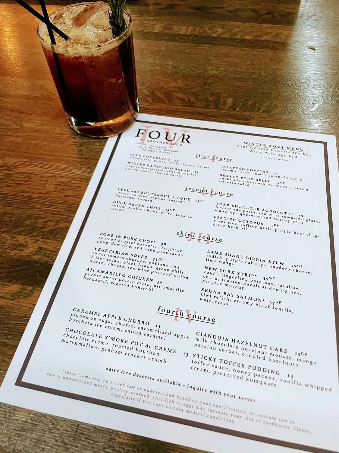 Four by Brother Luck Menu - Updated October 2025