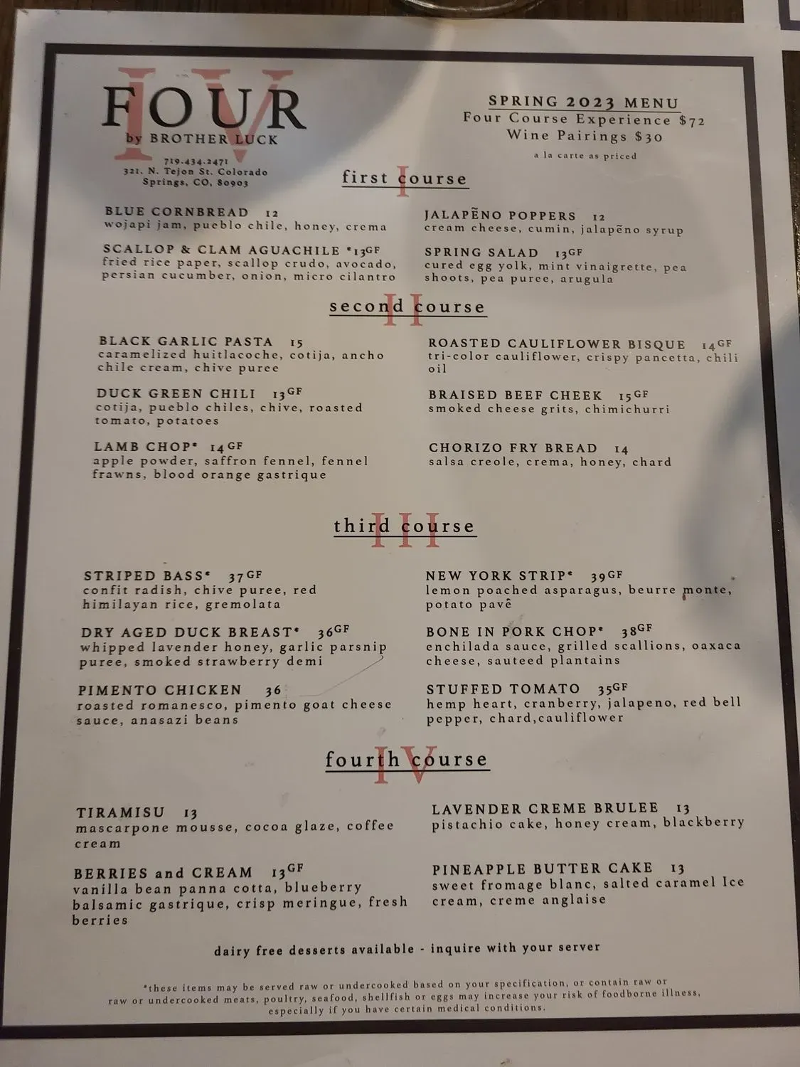 Four by Brother Luck Menu - Updated September 2025