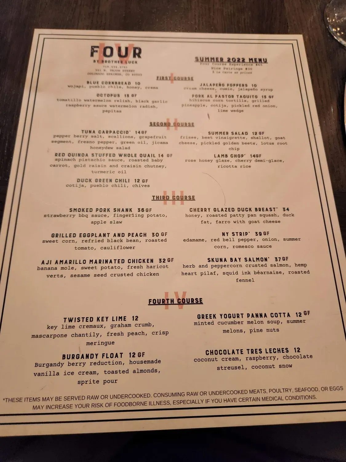Four by Brother Luck Menu - Updated October 2025