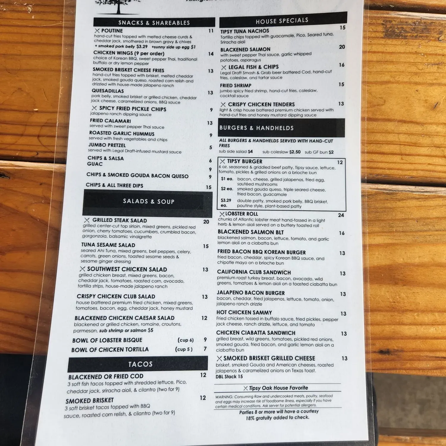 The Tipsy Oak Menu | Arlington, TX | Checkle