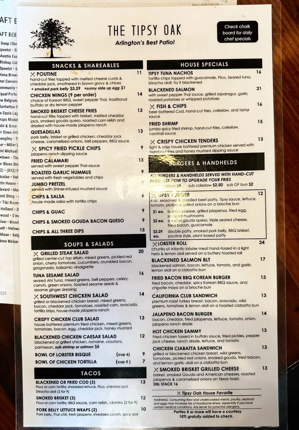 The Tipsy Oak Menu | Arlington, TX | Checkle