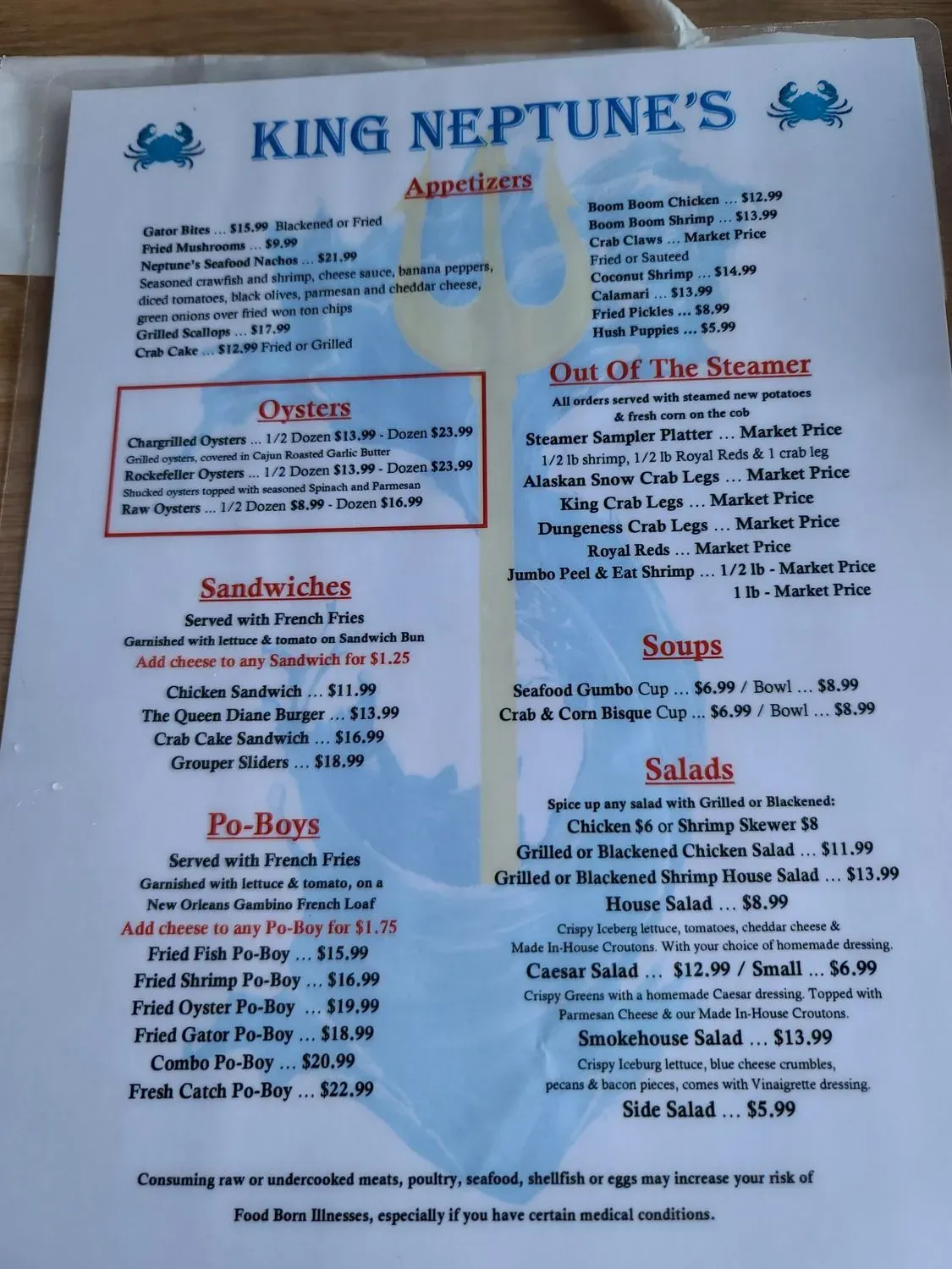 King Neptune's Seafood Restaurant Menu - Updated October 2025