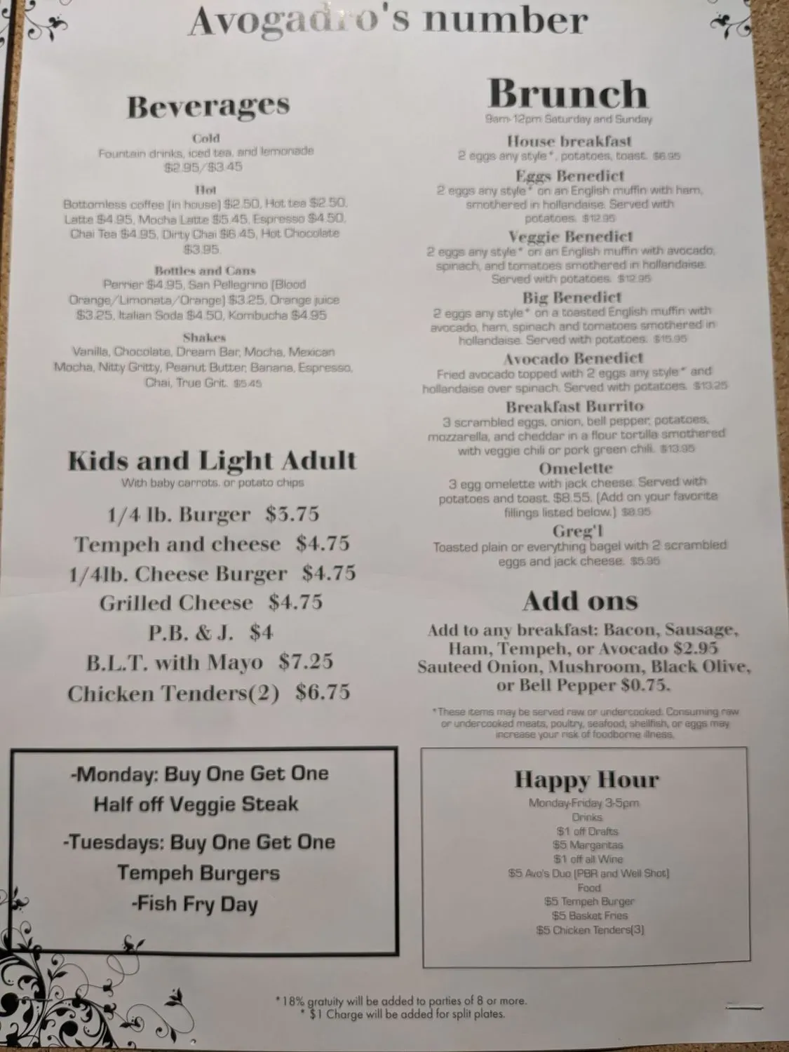 Avogadro's Number Menu - Updated October 2025