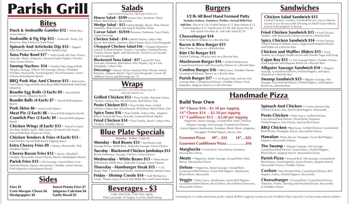 Parish Grill Menu | Metairie, LA | Checkle