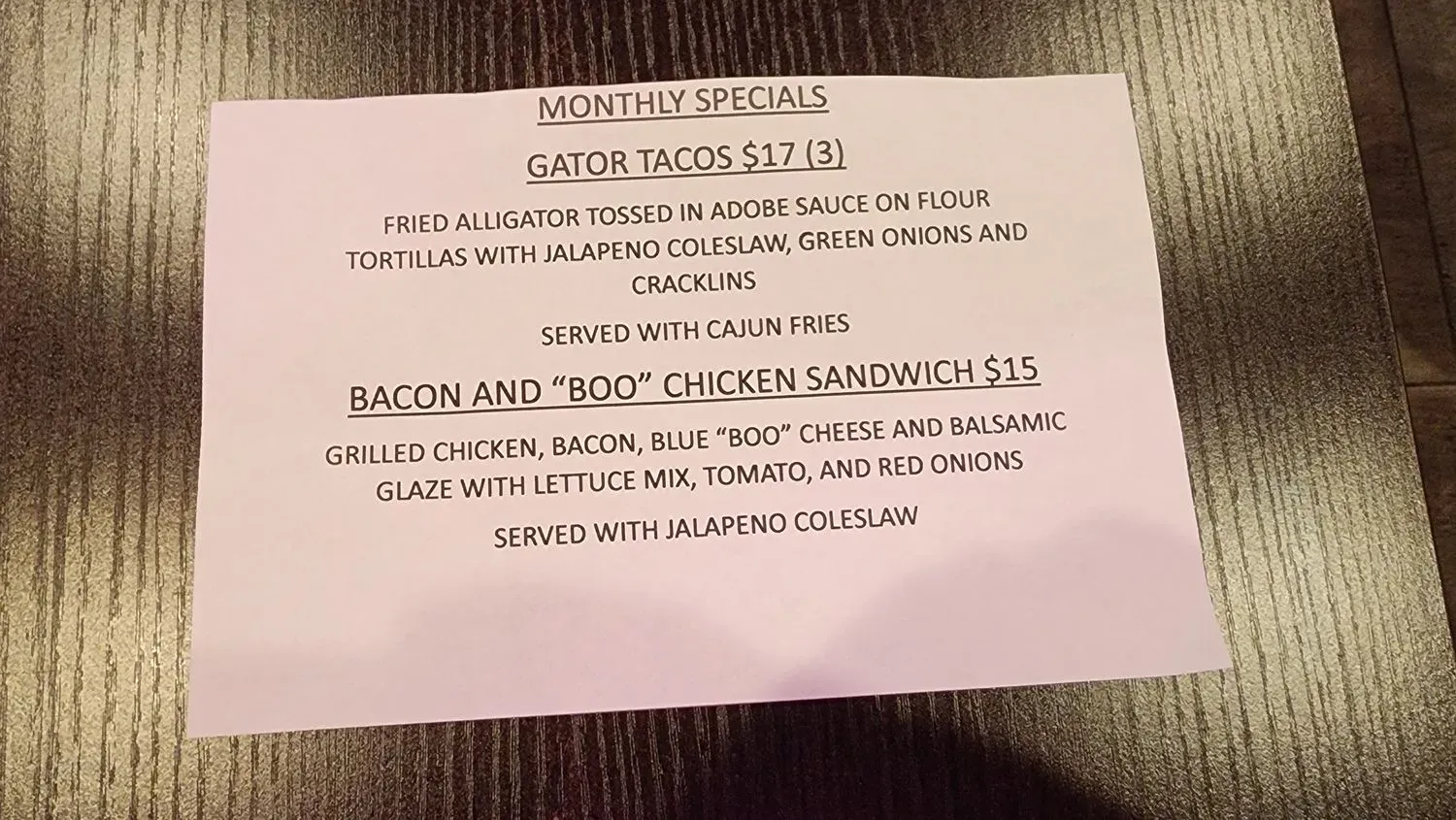 Parish Grill Menu - Updated October 2025