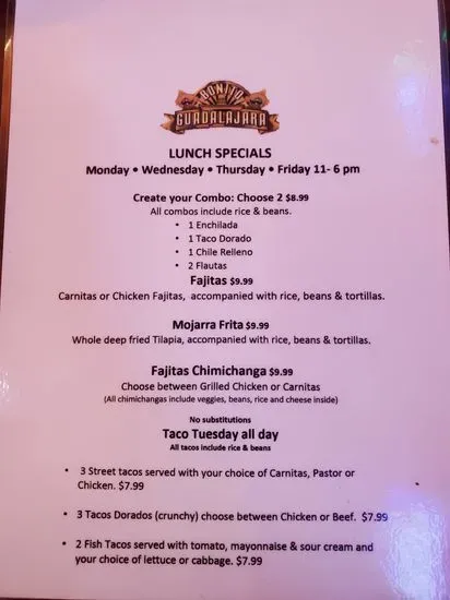 Bonito Guadalajara Menu | Bullhead City, AZ | Checkle