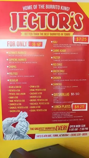 Jector's Burritos Menu | Yuma, AZ | Checkle