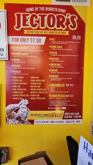 Jector's Burritos Menu | Yuma, AZ | Checkle