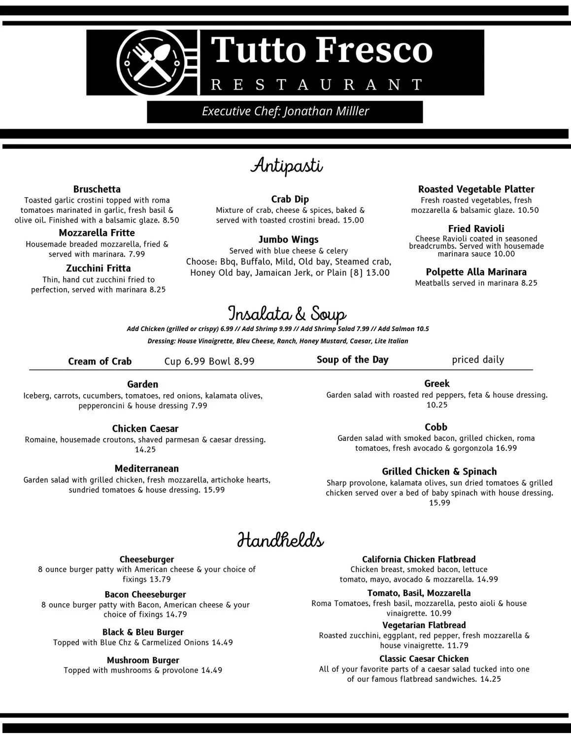 Tutto Fresco Menu - Updated November 2025
