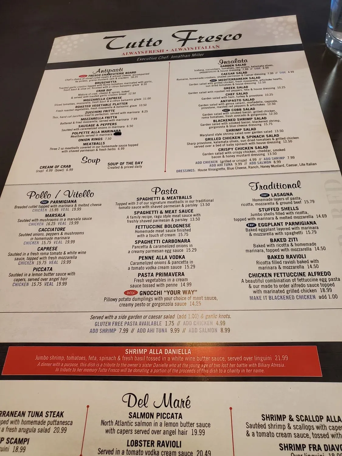 Tutto Fresco Menu - Updated November 2025