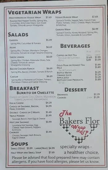 Wrap It Up - Bakers Flor Cafe Menu | Sierra Vista, AZ | Checkle