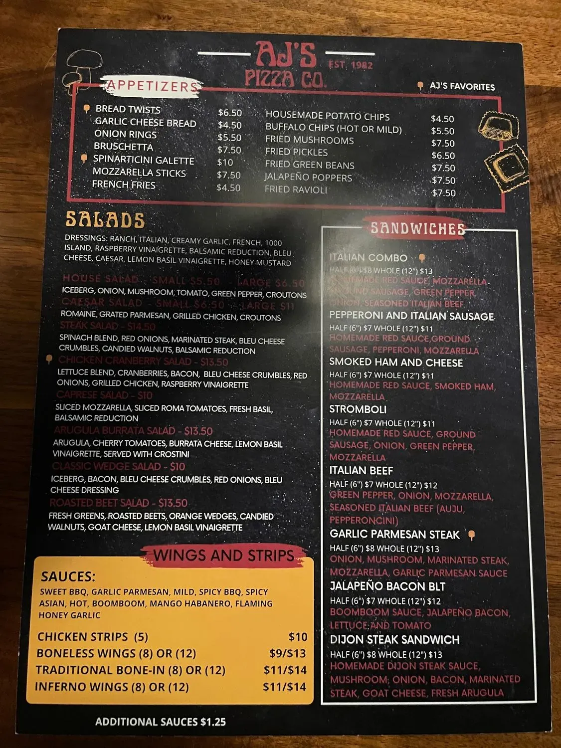 AJ's Pizza Co Menu - Updated November 2025