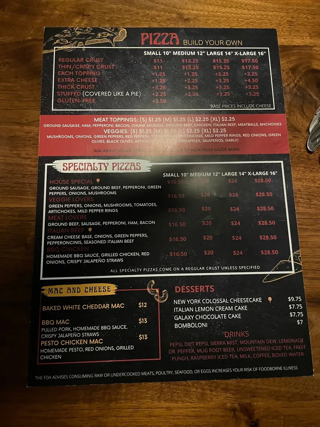 AJ's Pizza Co Menu - Updated November 2025