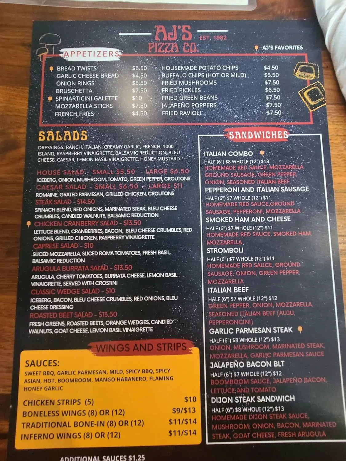 AJ's Pizza Co Menu - Updated November 2025