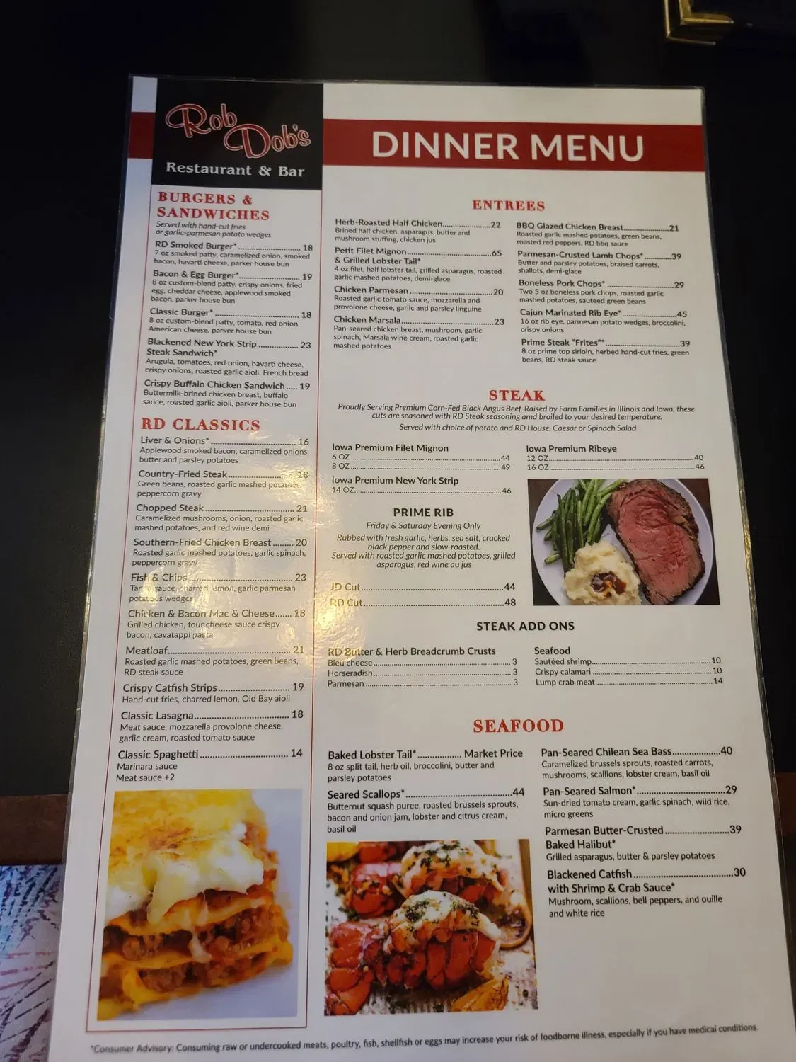 Rob Dob's Restaurant & Bar Menu - Updated November 2025