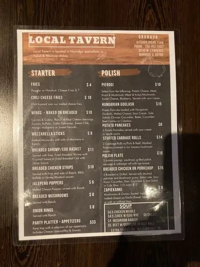 The Local Tavern Menu | Norridge, IL | Checkle