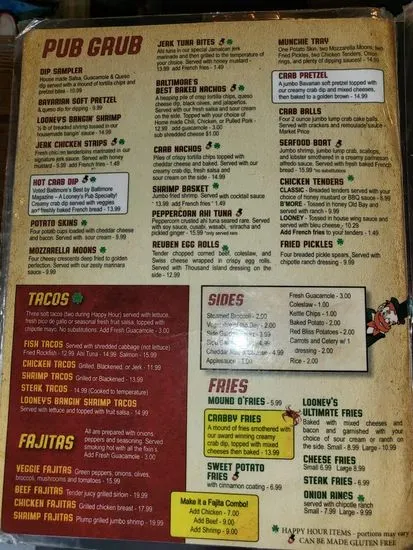 Looney’s Pub Perry Hall Menu | Nottingham, MD | Checkle