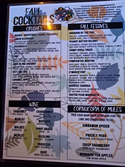 Looney’s Pub Perry Hall Menu | Nottingham, MD | Checkle