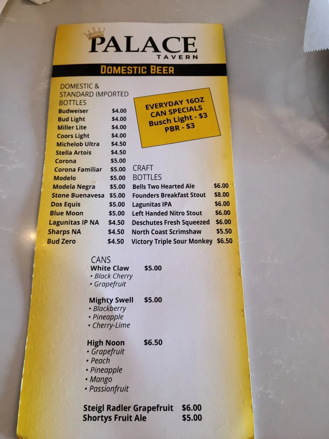 The Palace Tavern Menu - Updated November 2025