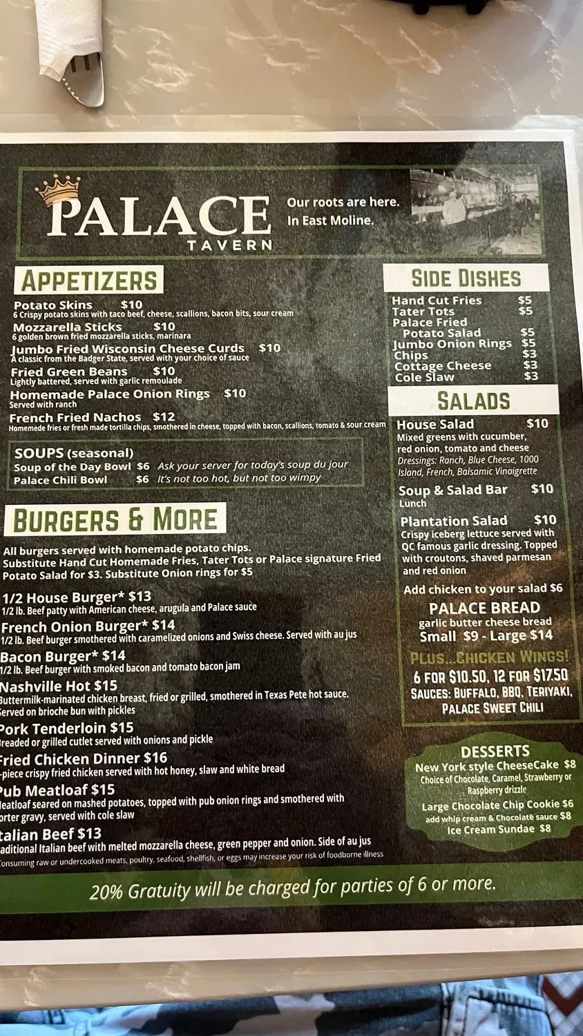 The Palace Tavern Menu - Updated November 2025