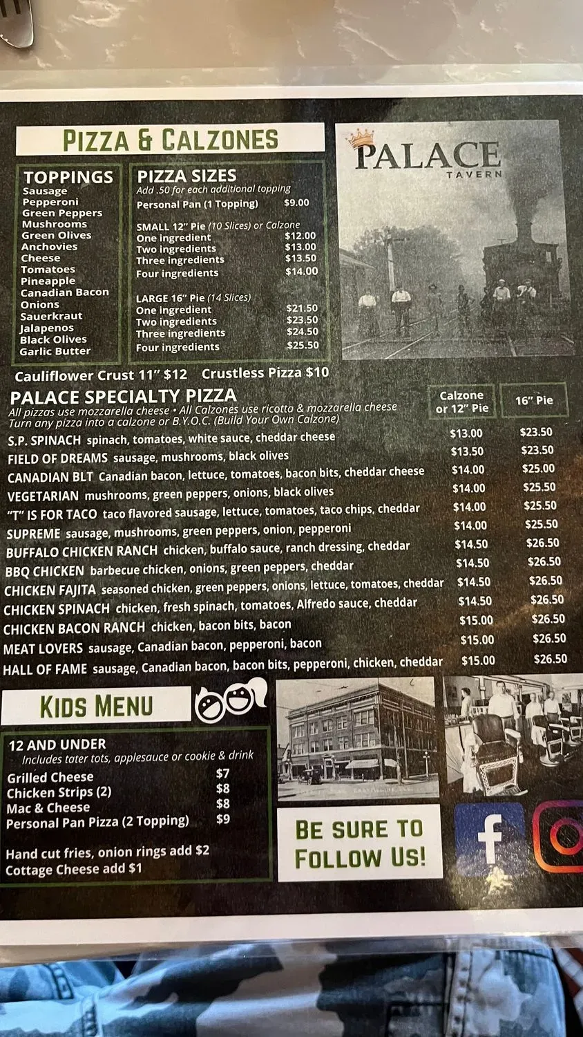 The Palace Tavern Menu - Updated November 2025