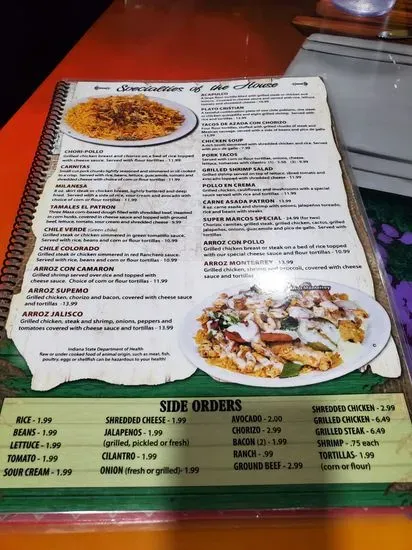 El Patron Mexican Restaurant Menu | Greentown, IN | Checkle