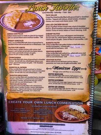 El Patron Mexican Restaurant Menu | Greentown, IN | Checkle