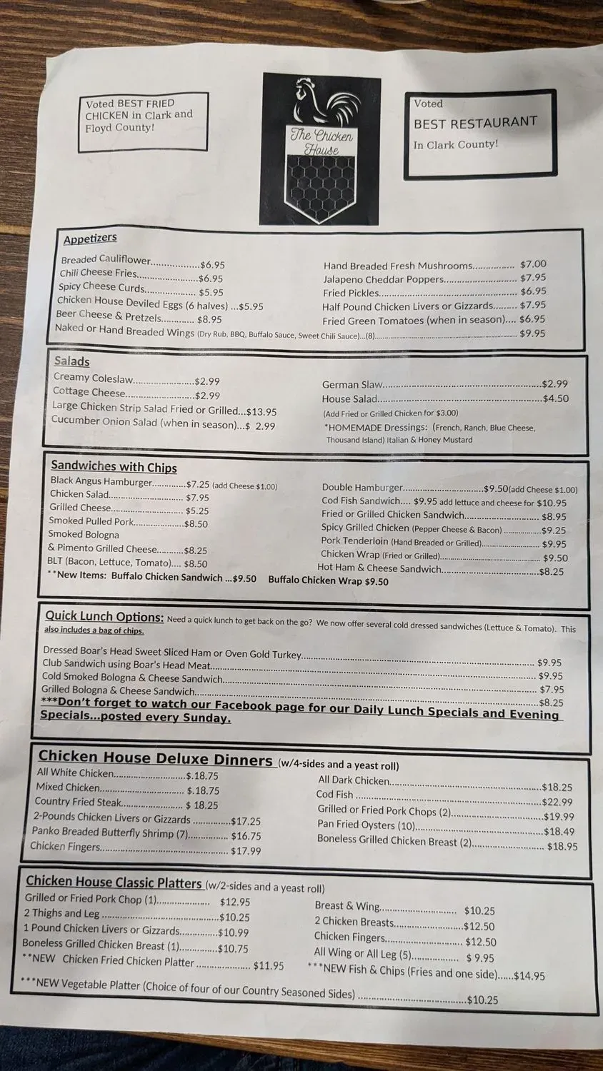 The Chicken House Menu - Updated November 2025