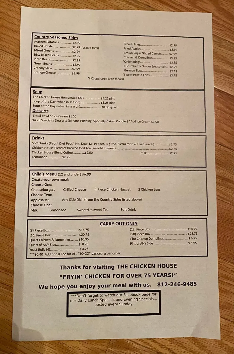 The Chicken House Menu - Updated November 2025