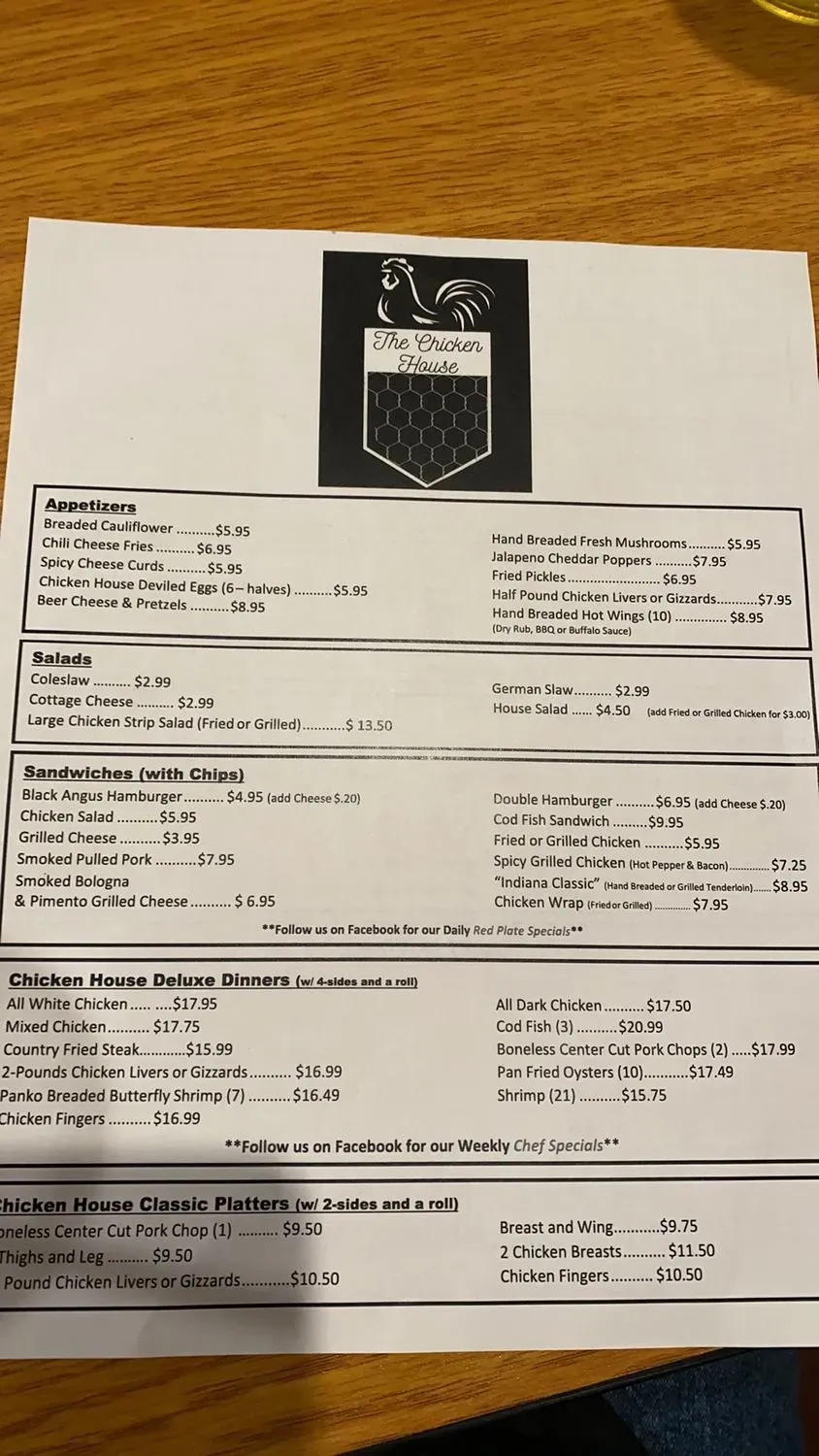 The Chicken House Menu - Updated November 2025