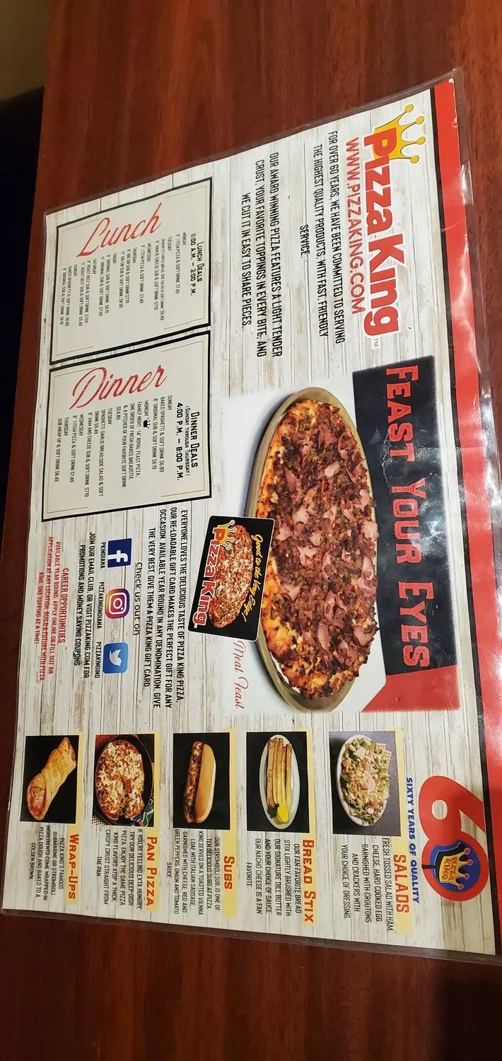 Pizza King Menu - Updated October 2025